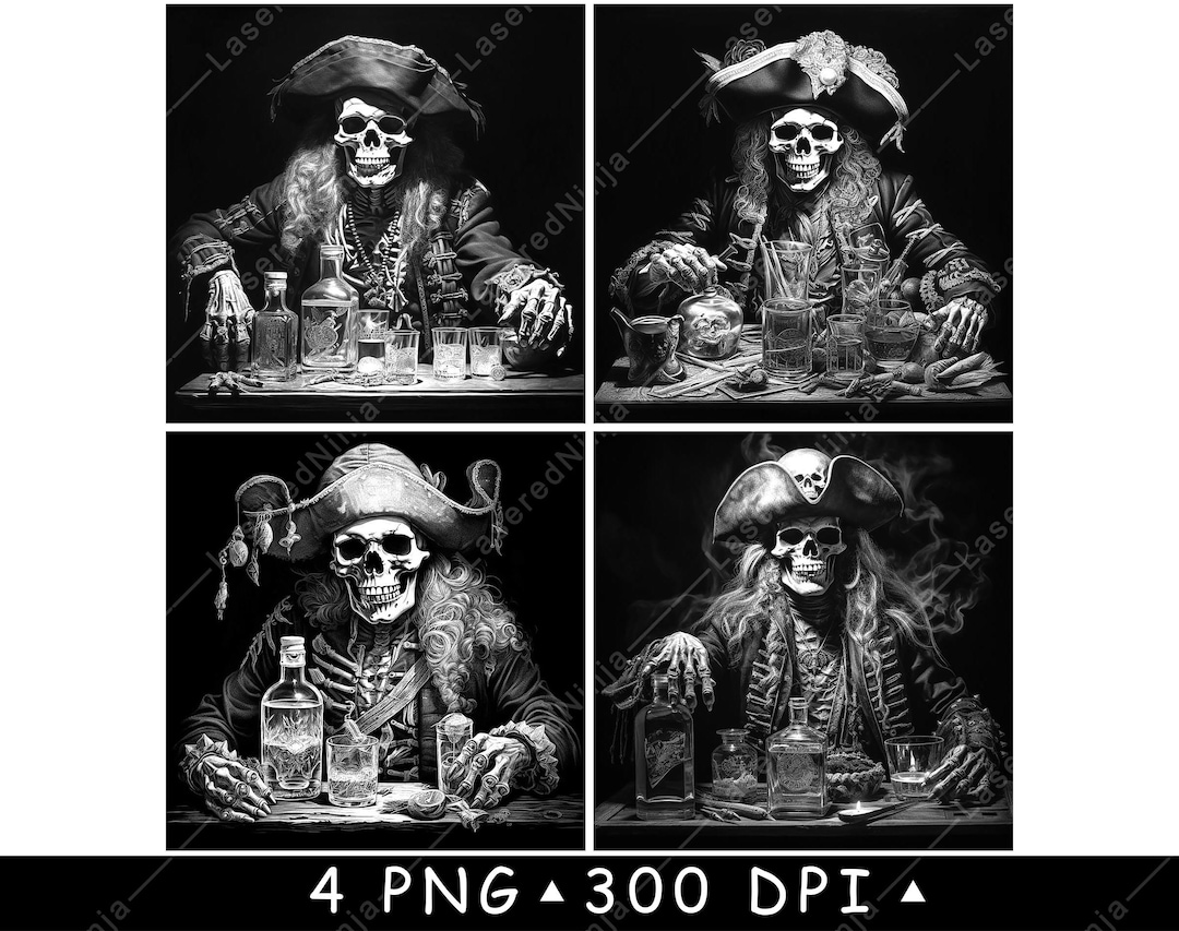Skeleton Pirate Drinking Alcohol Liquor Vodka Scene Coaster Laser File ...