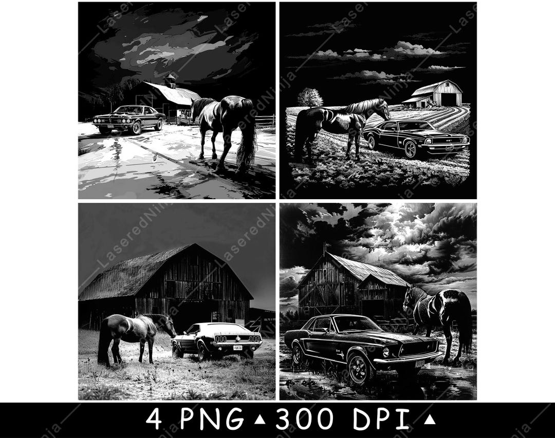 Horse Muscle Car Rustic Farm Barn Scene Fast Speed Auto Laser File ...