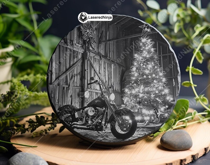 Motorcycle and Christmas Tree Barn Scene Set for Laser Engraving, CNC ...