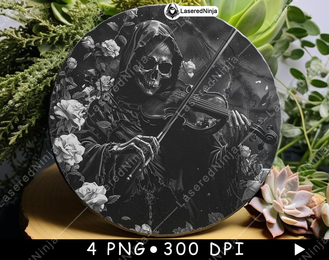 Skeletal Grim Reaper Playing Violin Roses Gothic Horror Laser File ...