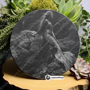 Mermaid Ocean Rocks Under Moonlight Waves Tail Coast Sea Cliffs Black ...