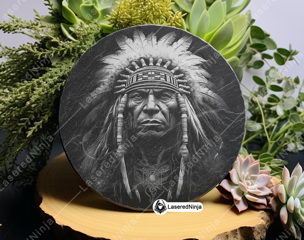 Native American Warrior Indian Chief Head Navajo Man Coaster Laser File ...