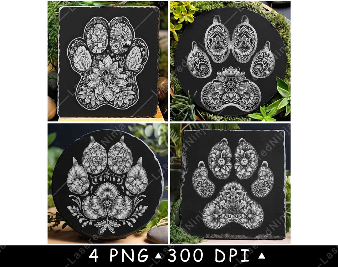 Dog Paw Print Floral Foot Sole Pet Flower Mandala Wild Laser File ...