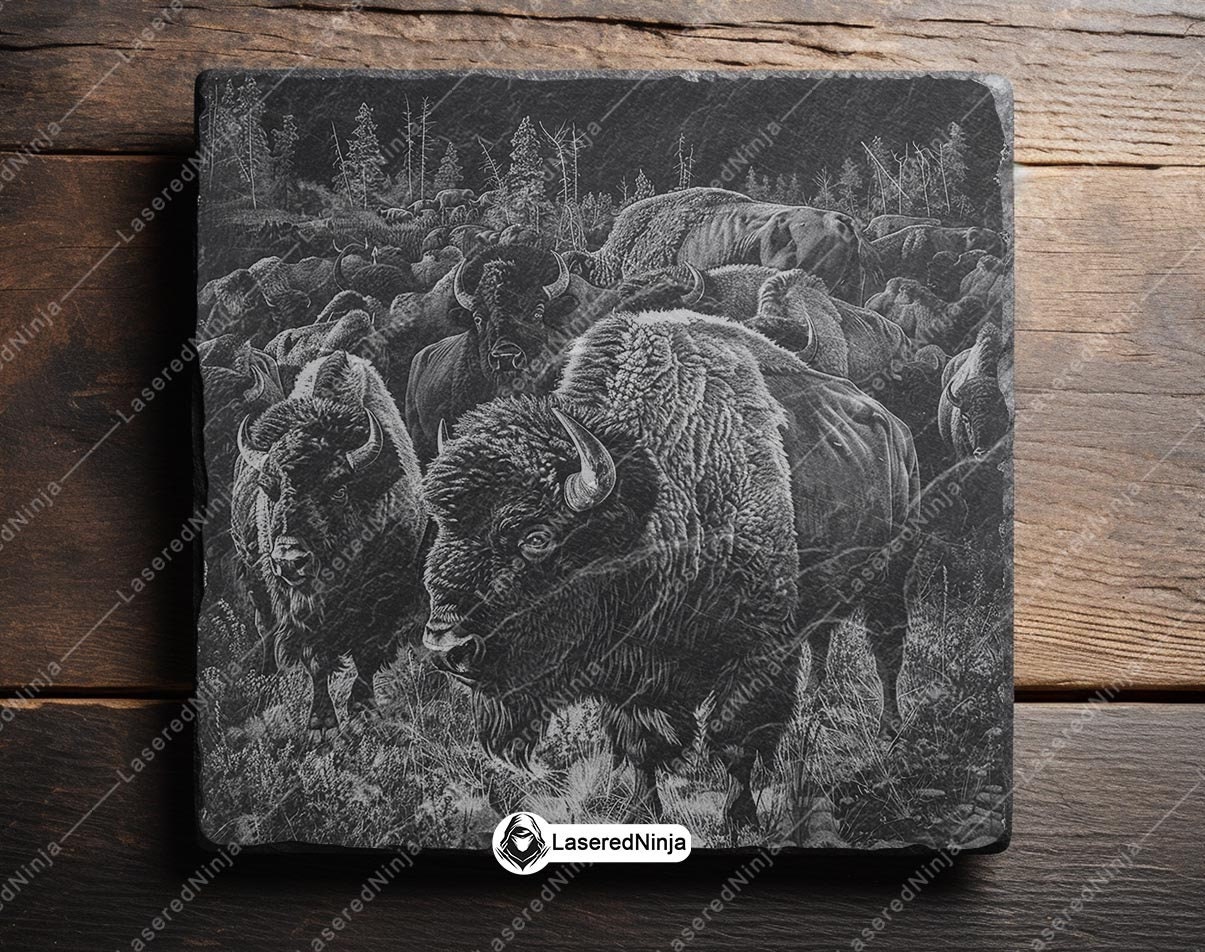 Buffalo Bison Bull Herd Wild Cattle Grassland Scene Coaster Laser File ...