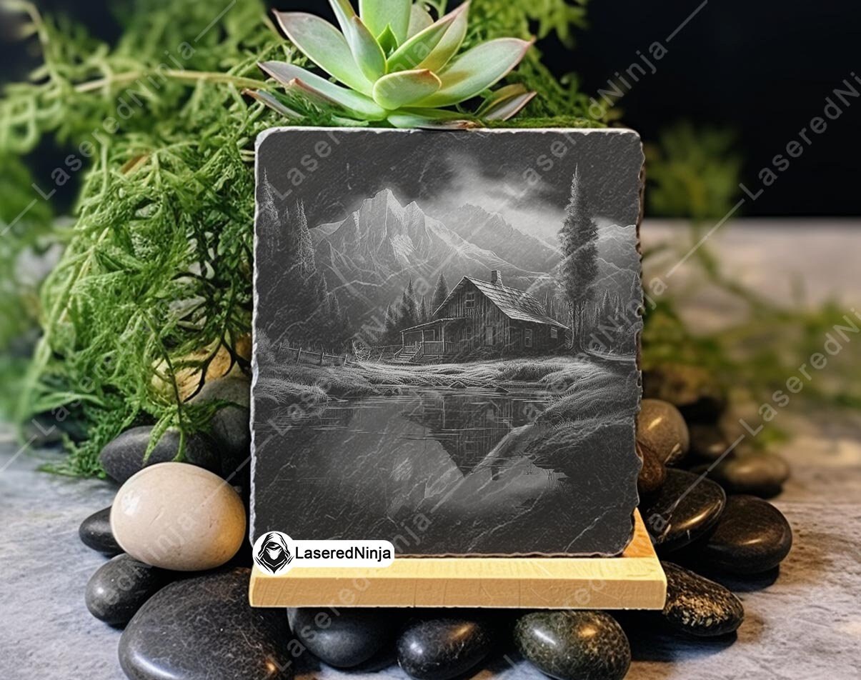 Rustic Log Cabin Lake Cottage Swamp Mountain Wood Laser PNG Slate ...