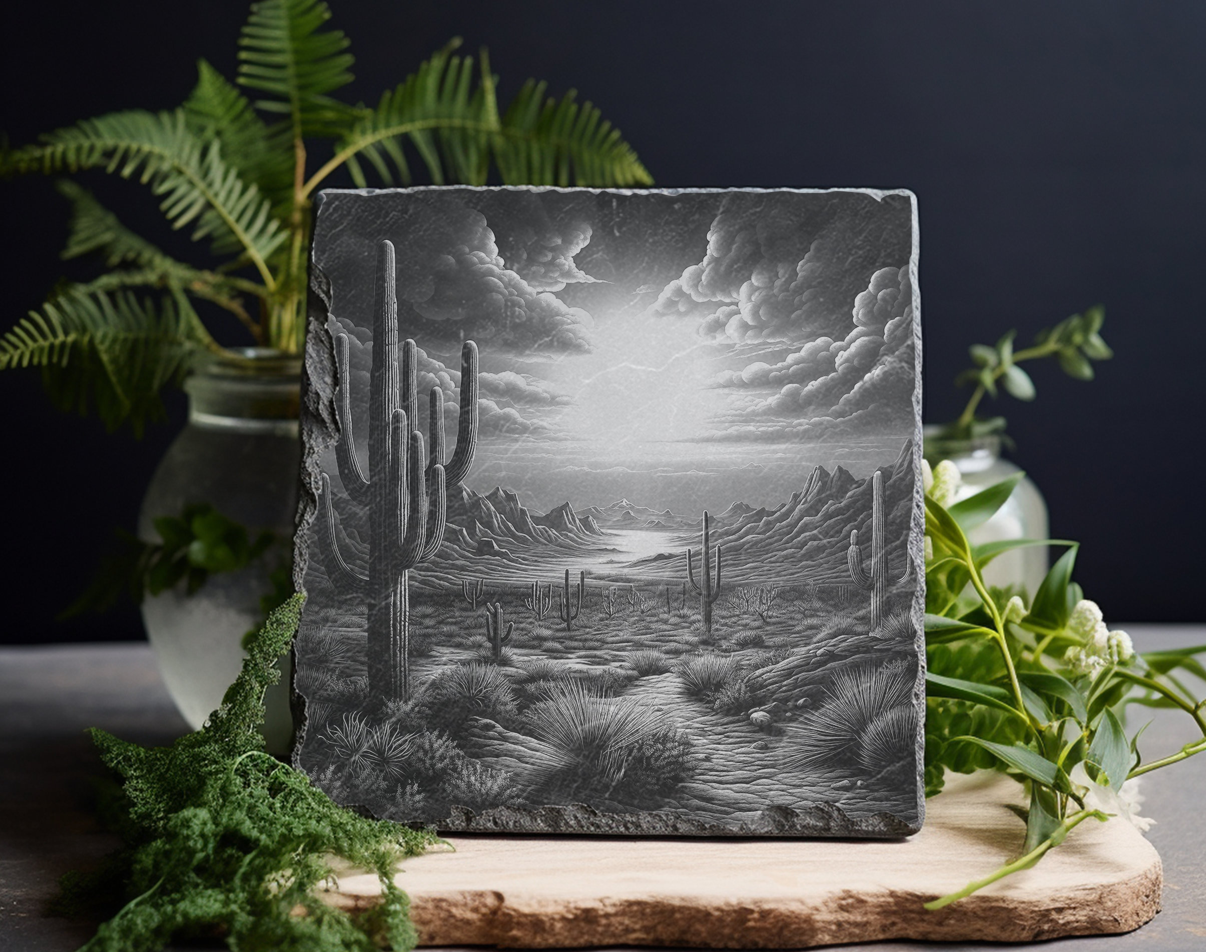 Saguaro Sonoran Desert Cactus Landscape Scene Laser PNG Slate Coaster ...