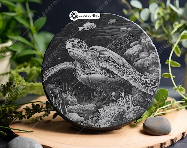 Green Sea Turtle Hawksbill Sea Coral Reef Scene Art Coaster Laser File ...