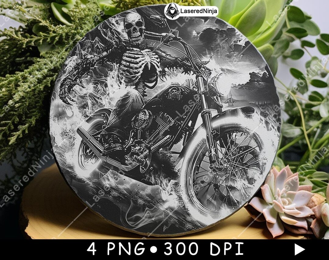 Skeleton on Flaming Motorcycle Ghost Burning Rider Horror Laser File ...