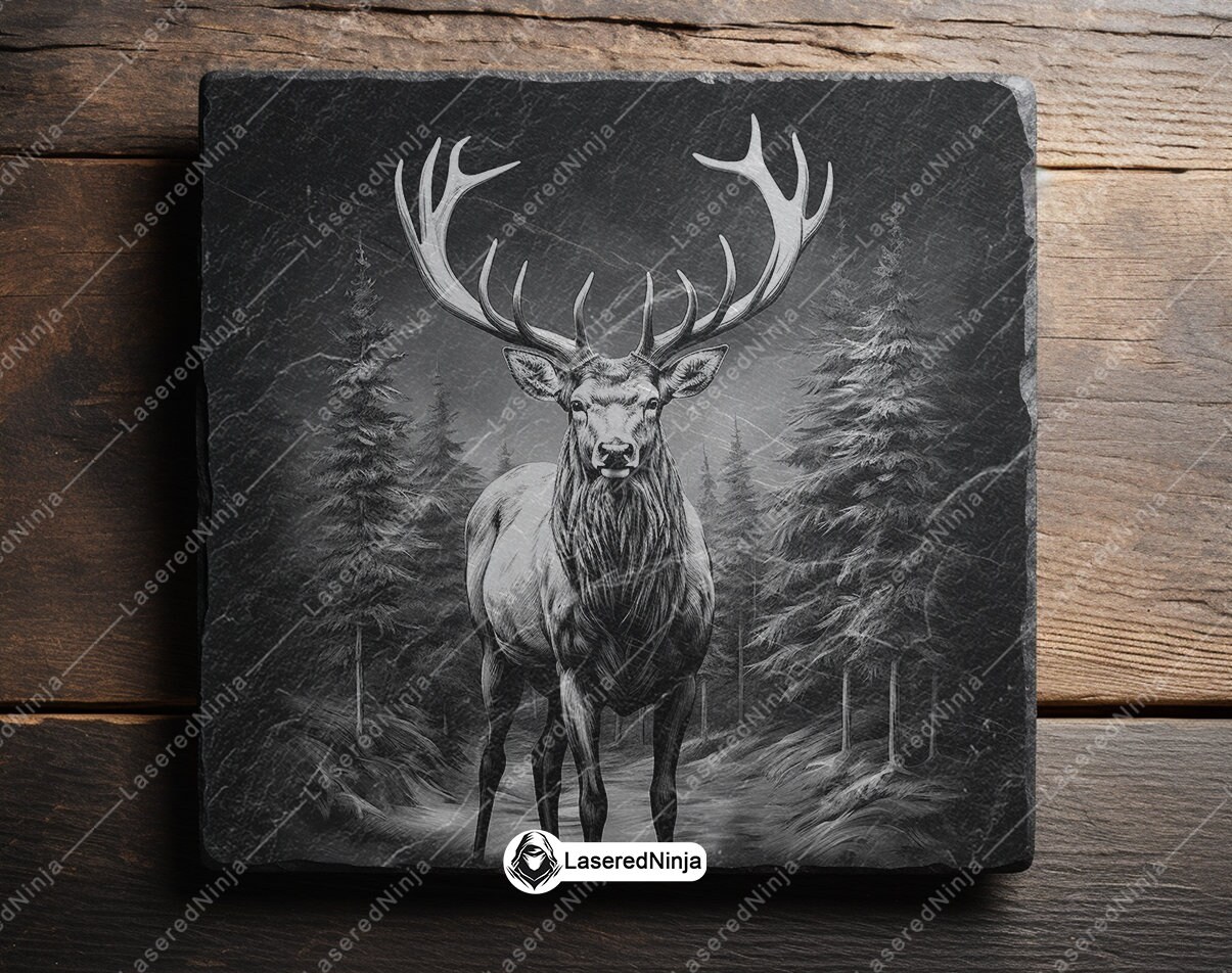 Bull Elk Caribou Wapiti Deer Wildlife Buck Scene Laser PNG Slate ...