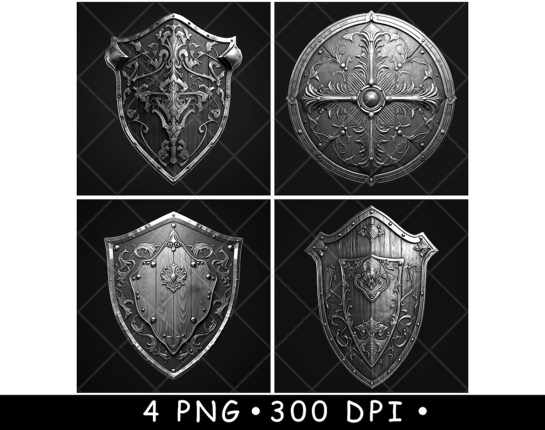 Medieval Shield Designs in Black and White Digital Shield Art for Laser ...