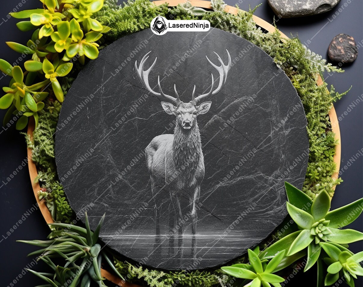 Deer Elk Buck Stag Caribou Male Water River Scene Laser PNG Slate ...