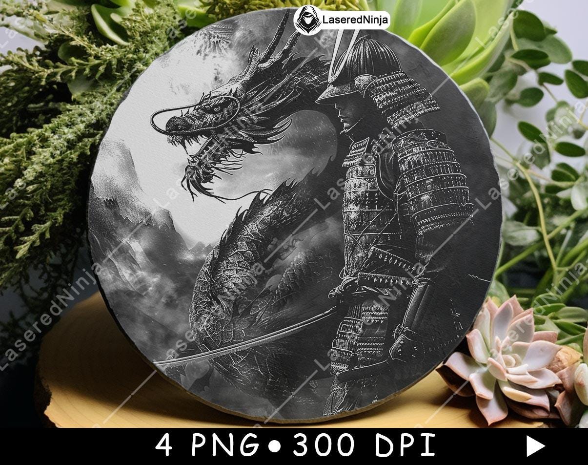 Samurai Dragon Warrior Japanese Katana Serpent Battle Art Laser File ...
