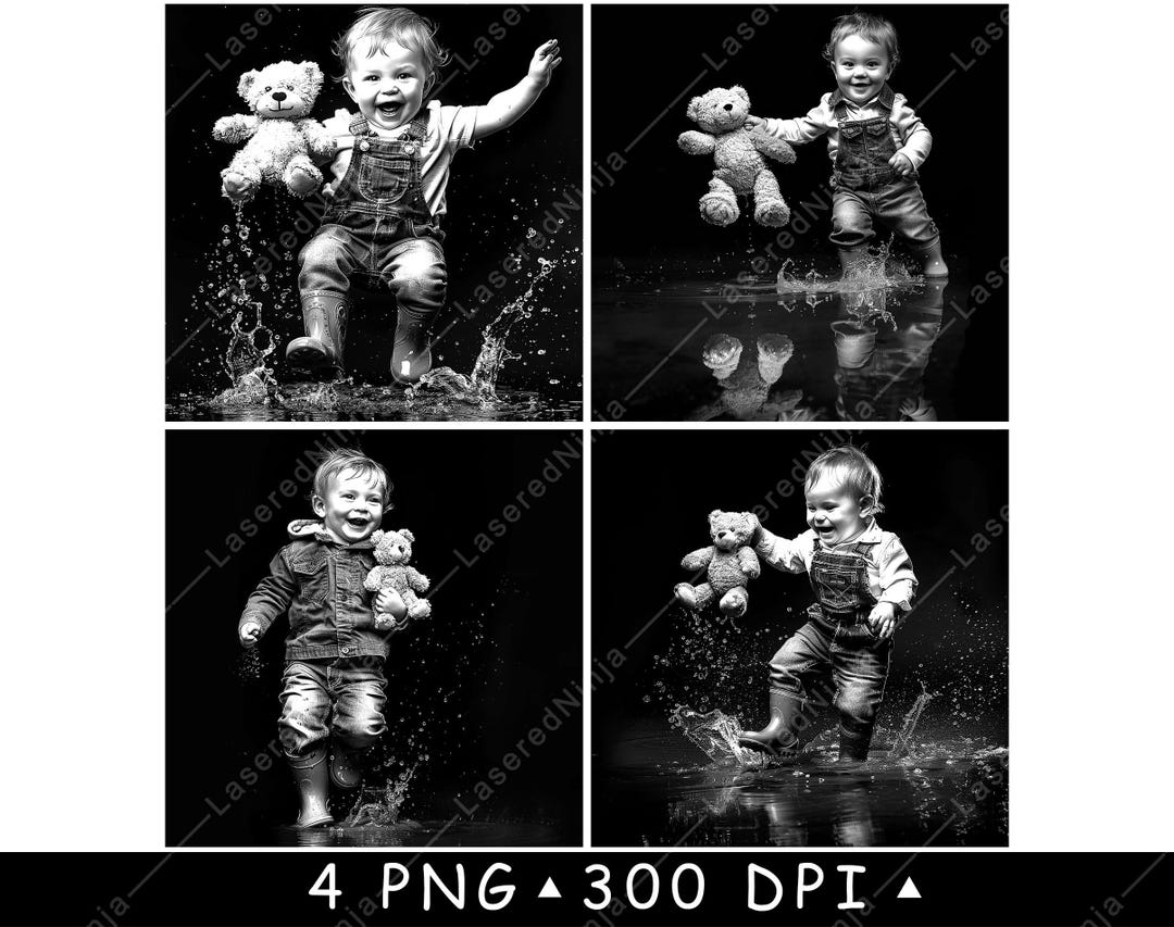 Cute Kid Water Puddle Splash Teddy Bear Happy Child Jump Laser File ...