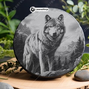 Gray Wolf Mountain Wildlife Predator Valley Scene Laser PNG Slate ...