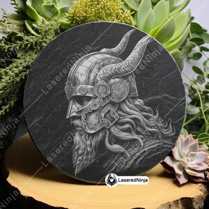 Viking Head Face Norse Valhalla Helmet Medieval Laser PNG Slate Coaster ...