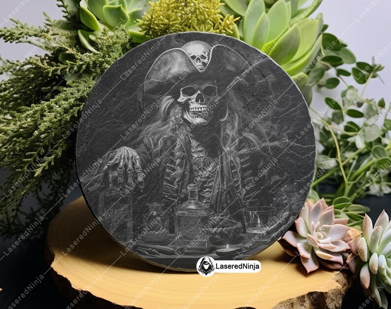Skeleton Pirate Drinking Alcohol Liquor Vodka Scene Coaster Laser File ...