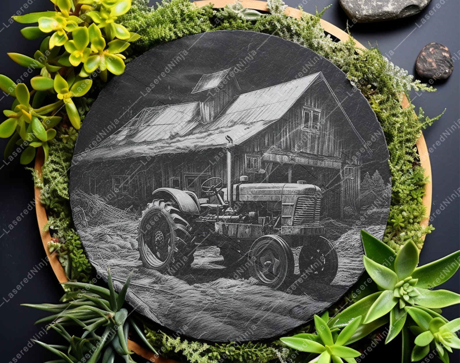 Rustic Barn Farm Old Tractor Ranch Land Scene Laser PNG Slate Coaster ...