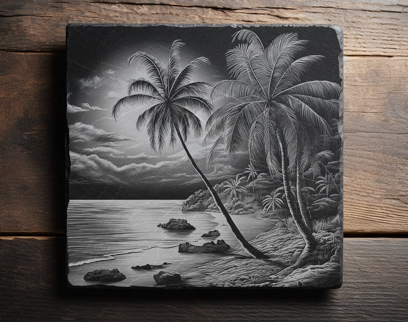 Hawaii Island Palm Sea Beach Sunset Coconut Scene Laser PNG Slate ...