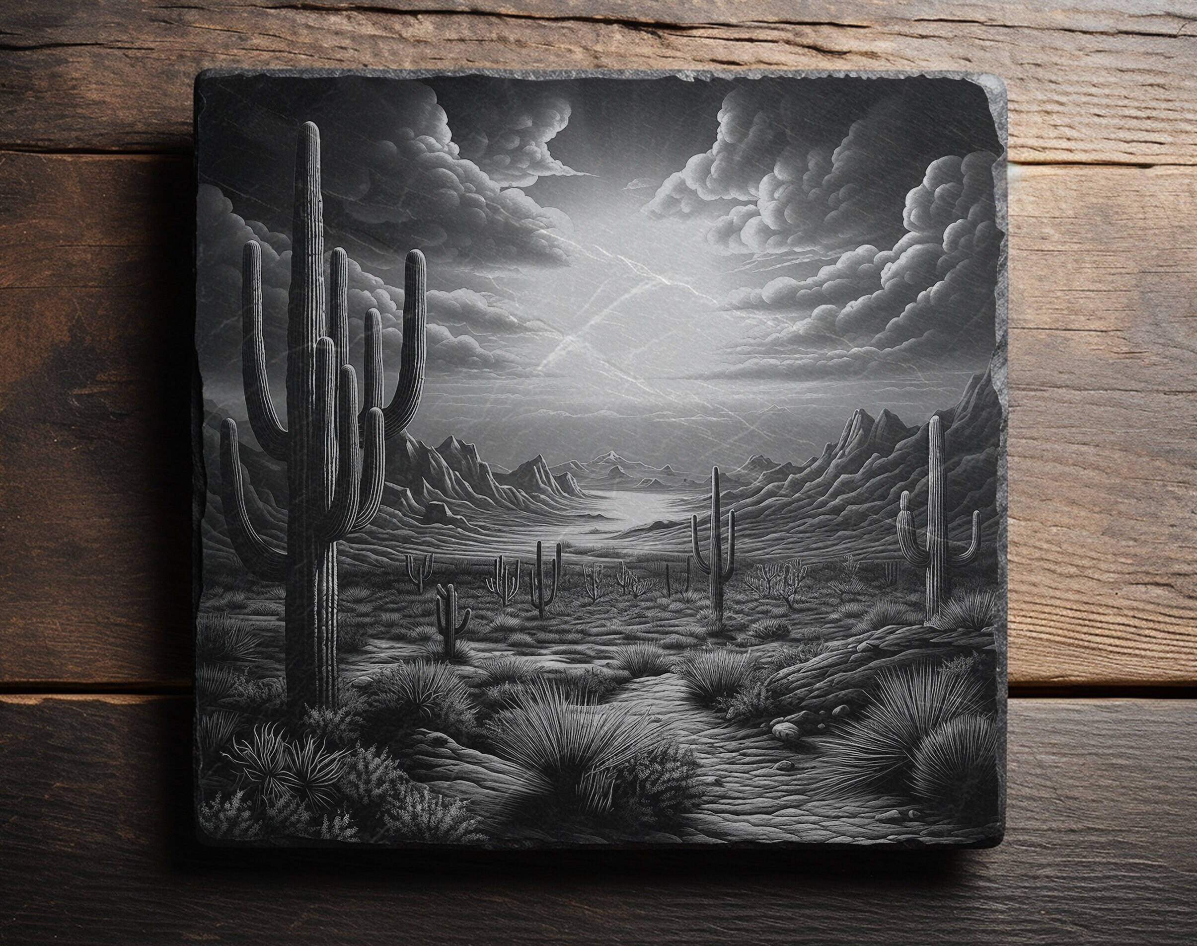 Saguaro Sonoran Desert Cactus Landscape Scene Laser PNG Slate Coaster ...