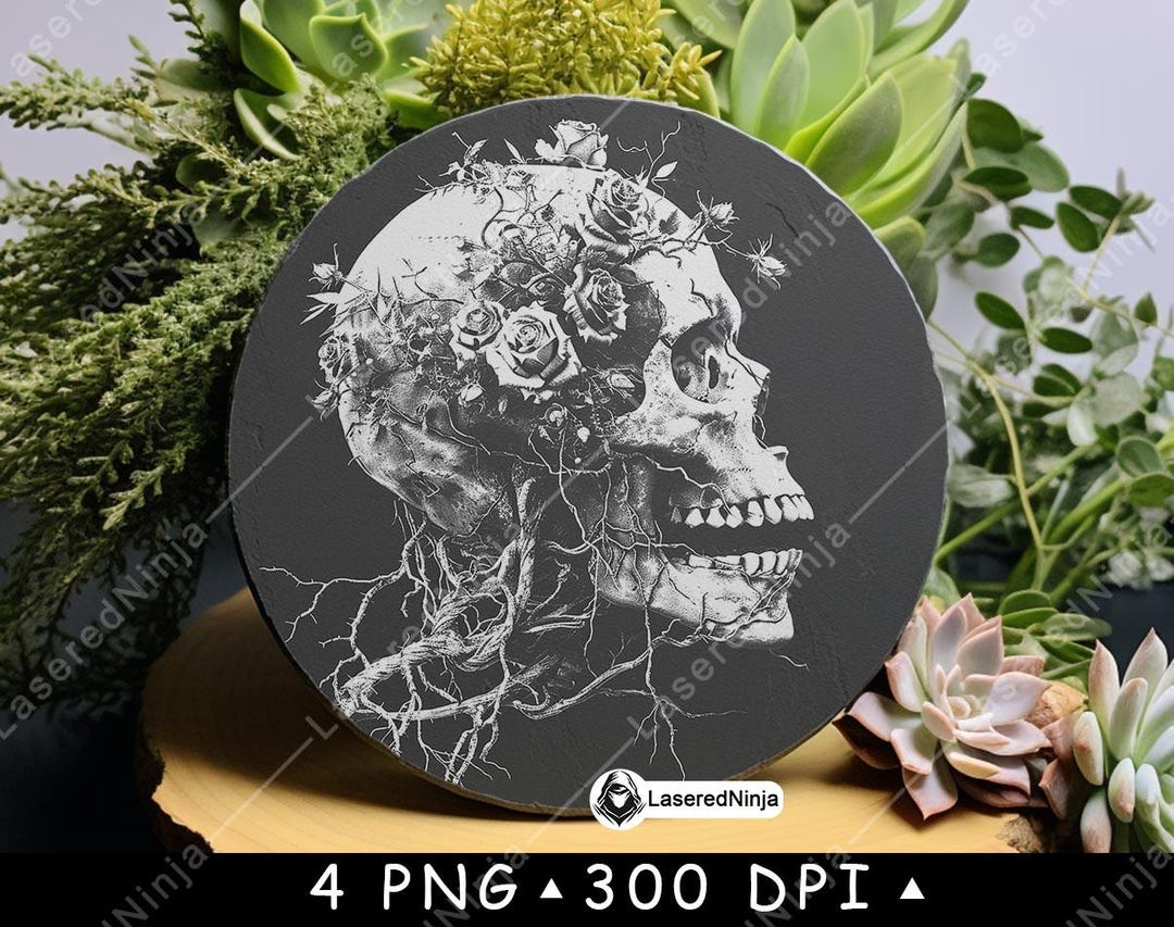 Skull Roots Roses Flower Bouquet Crown Skeleton Afterlife Laser File ...
