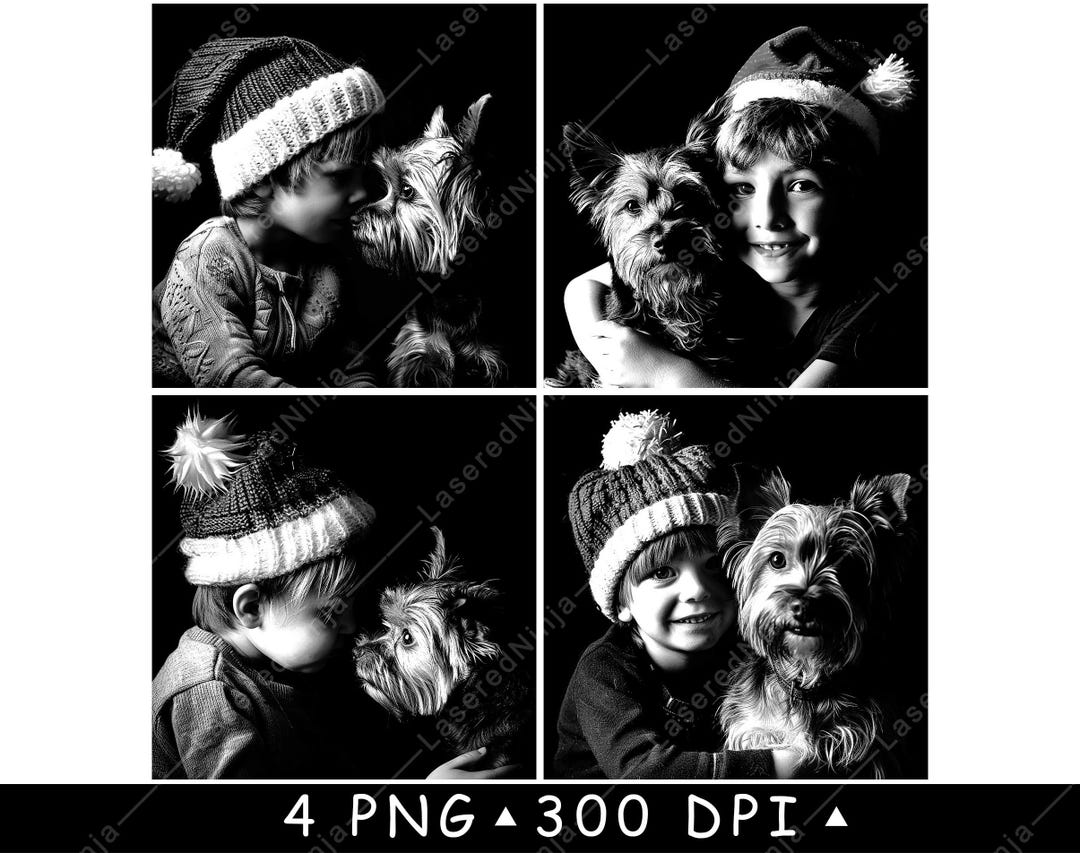 Child and Dog Scene Yorkie Terrier Christmas Knitted Hat Laser File ...