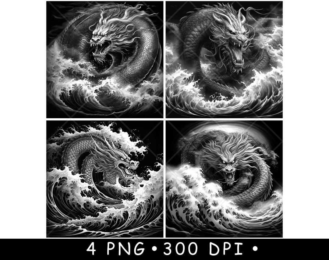 Sea Dragon Serpent Waves Myth Drache Chinese Water Scene Laser File ...