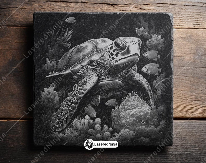 Green Sea Turtle Hawksbill Sea Coral Reef Scene Art Coaster Laser File ...