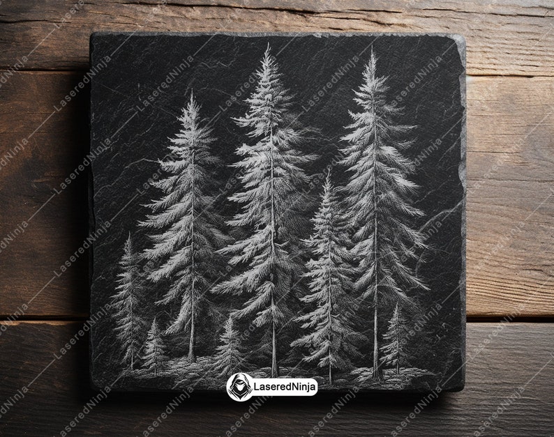 Tall Pine Trees Winter Forest Evergreen Scene Laser PNG Slate Coaster ...