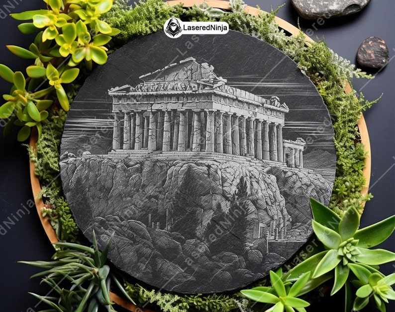 Ancient Greek Temple on Cliff Set Classical Architecture High Contrast ...