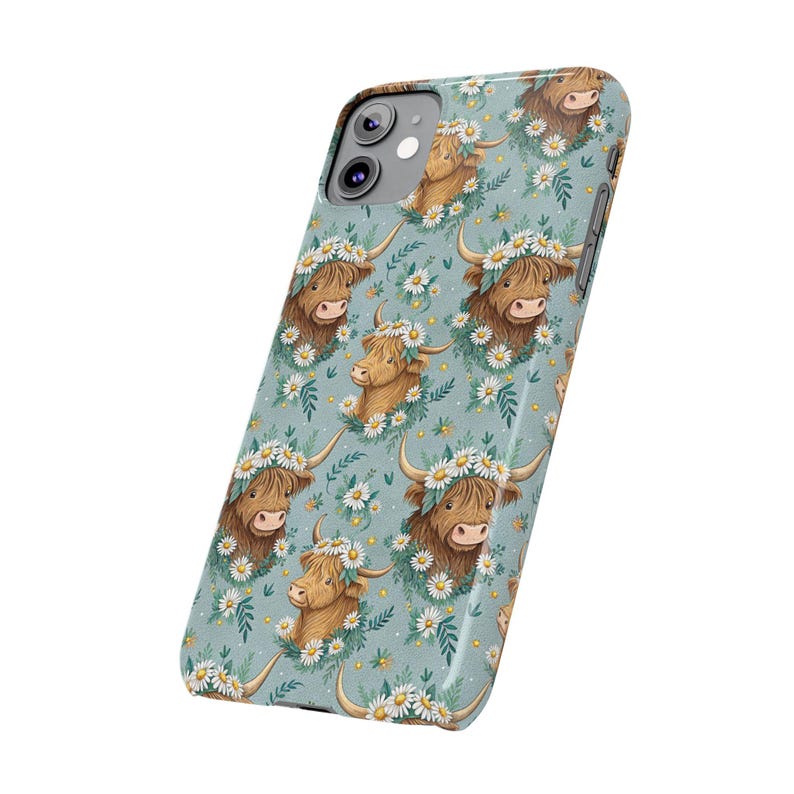 Floral Highland Cow Phone Case/cute Cow Phone Case/daisy Cow Phone Case ...