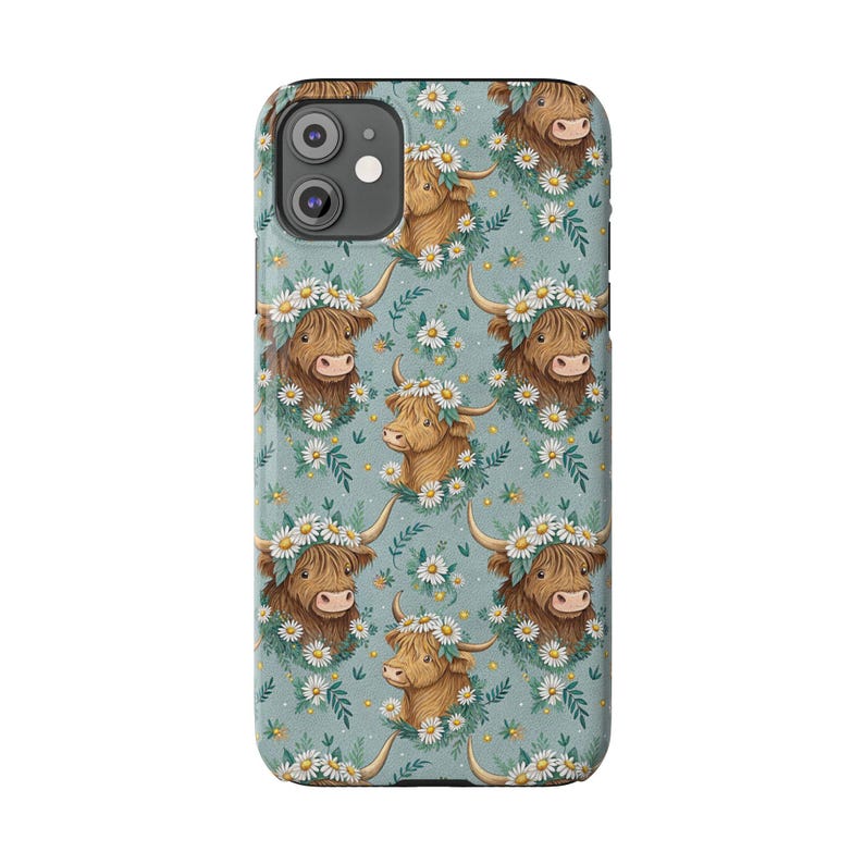 Floral Highland Cow Phone Case/cute Cow Phone Case/daisy Cow Phone Case ...