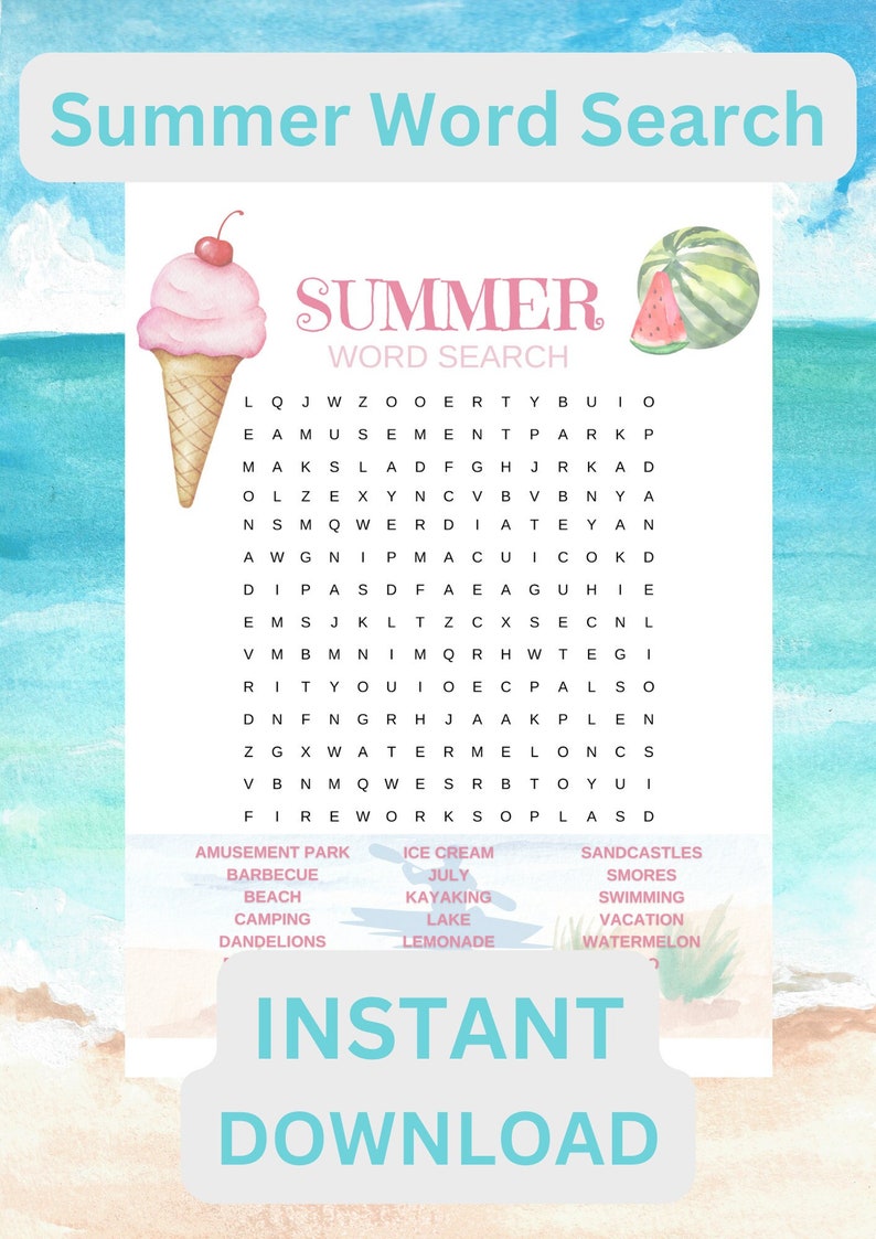Summer Word Search Printable Activity Family Fun Fun Summer Games ...