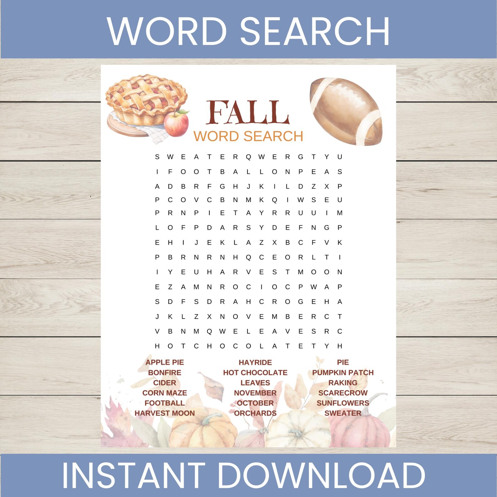 Fall Word Search | Autumn Word Search | Fall Printable Game | Fall ...