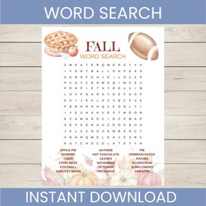 Fall Word Search | Autumn Word Search | Fall Printable Game | Fall ...