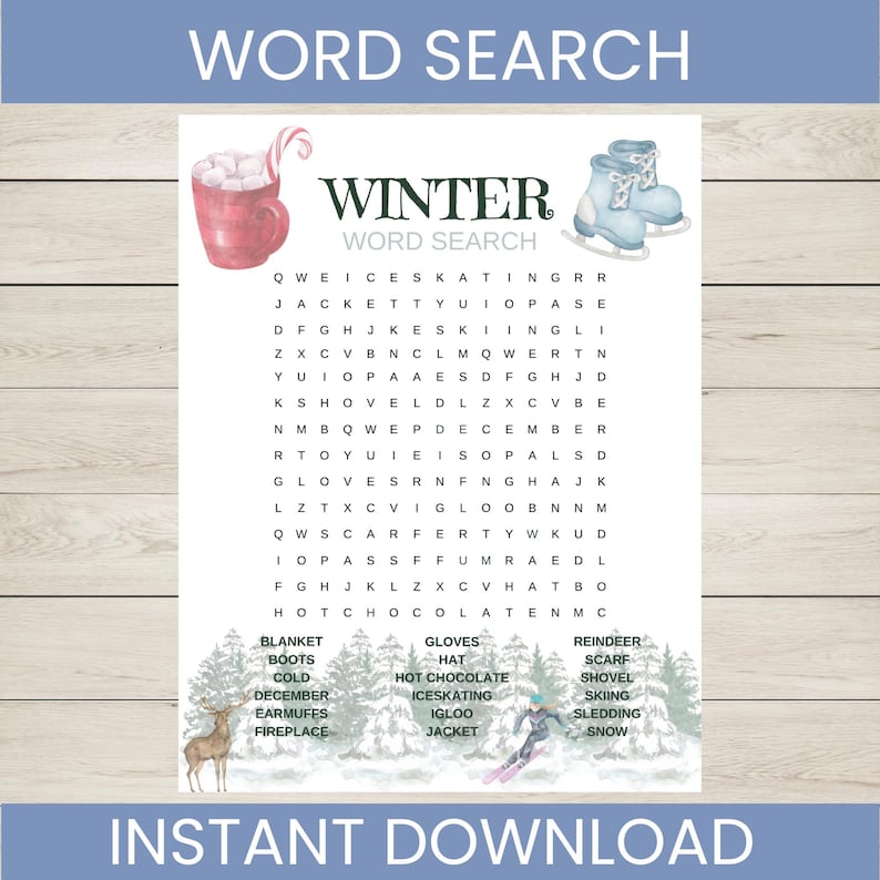Winter Word Search | Winter Printable Game | Winter Party Game | Winter ...