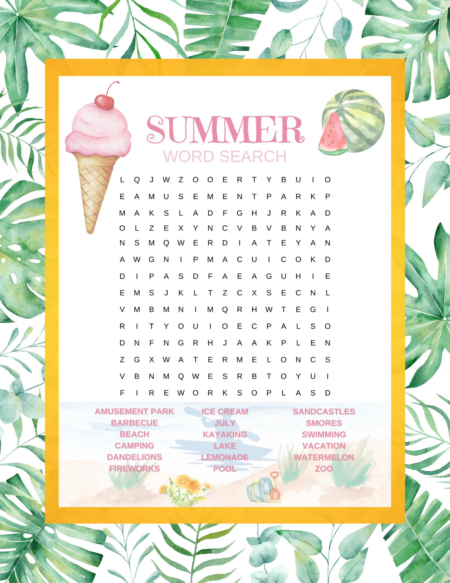 Summer Word Search | Printable Activity | Family Fun | Fun Summer Games ...
