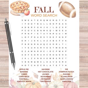 Fall Word Search | Autumn Word Search | Fall Printable Game | Fall ...