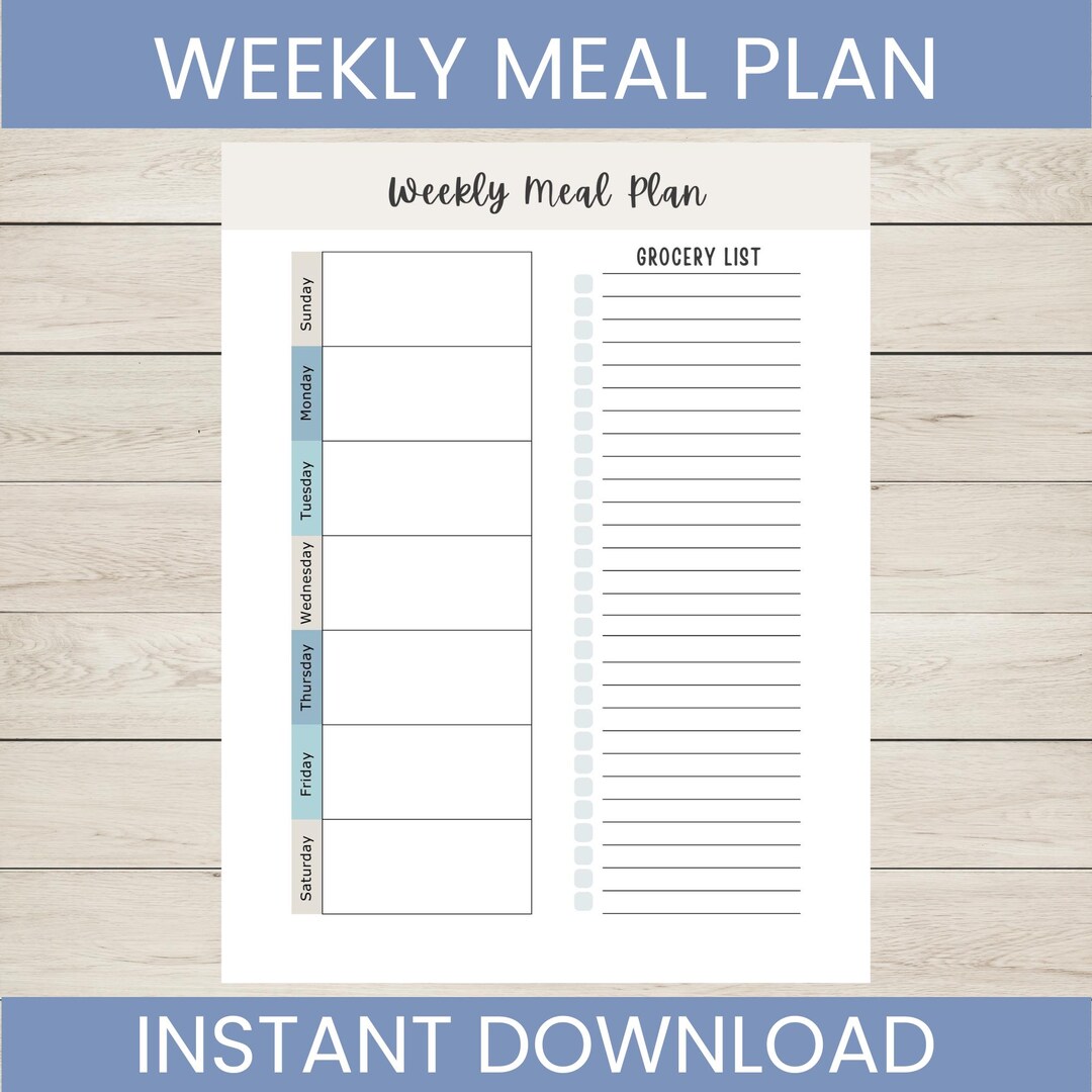 Weekly Meal Planner With Grocery List Printable Template | Meal Planner ...