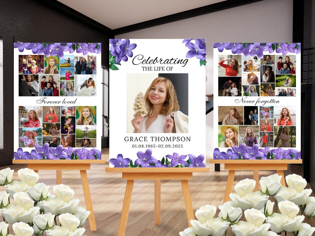 Editable Memorial Photo Collage Set of 3 | Funeral Poster Template ...