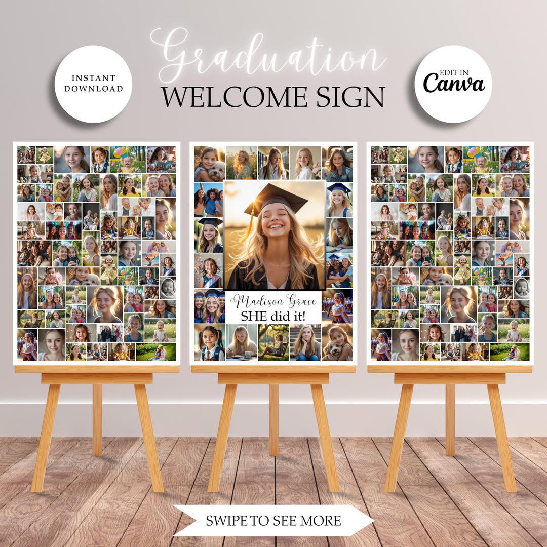 Graduation Photo Collage for Girl or Boy | Editable Canva Welcome Sign ...