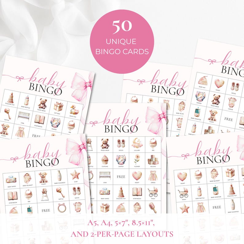 Pink Baby Shower Bingo Game – 50 Prefilled Cards (instant Download) - Etsy
