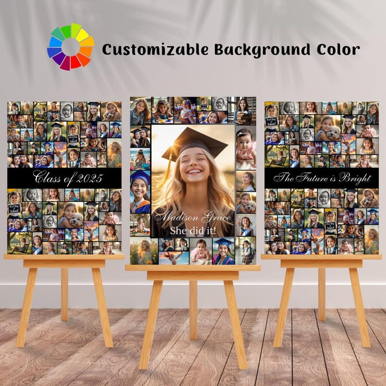 Graduation Photo Collage for Girl or Boy, Editable Canva Welcome Sign ...