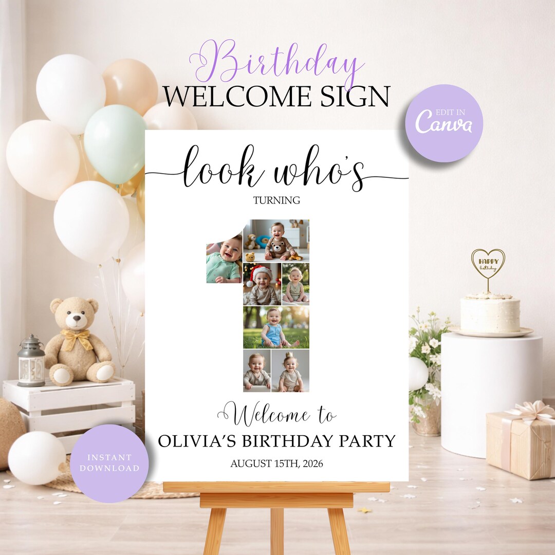 1st Birthday Photo Collage Poster | Editable Canva Template | Look Who ...