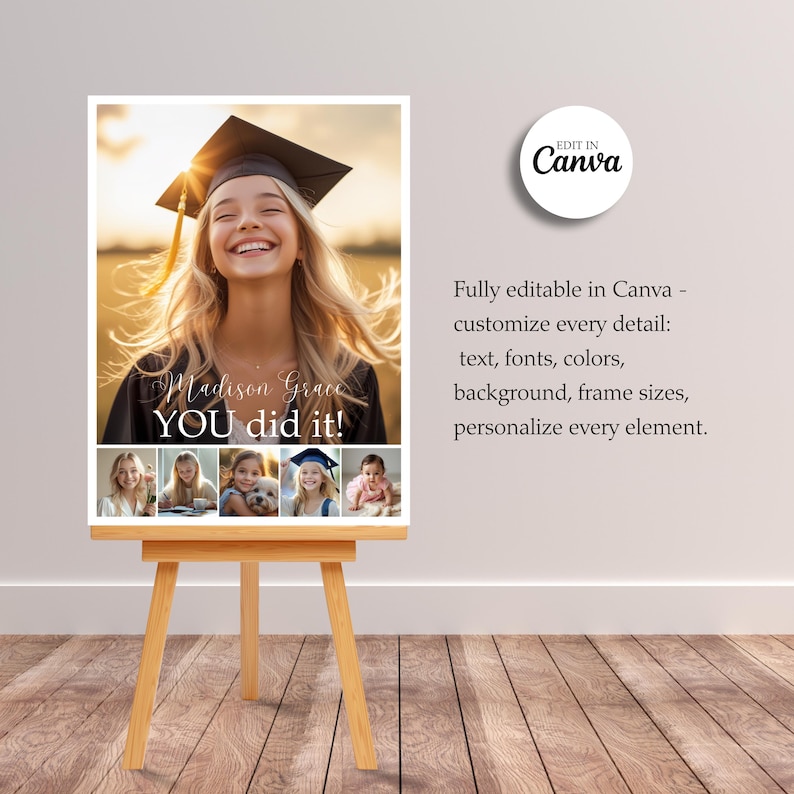 Graduation Photo Collage Welcome Sign | Editable Canva Poster Display ...