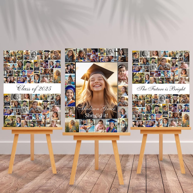 Graduation Photo Collage for Girl or Boy, Editable Canva Welcome Sign ...