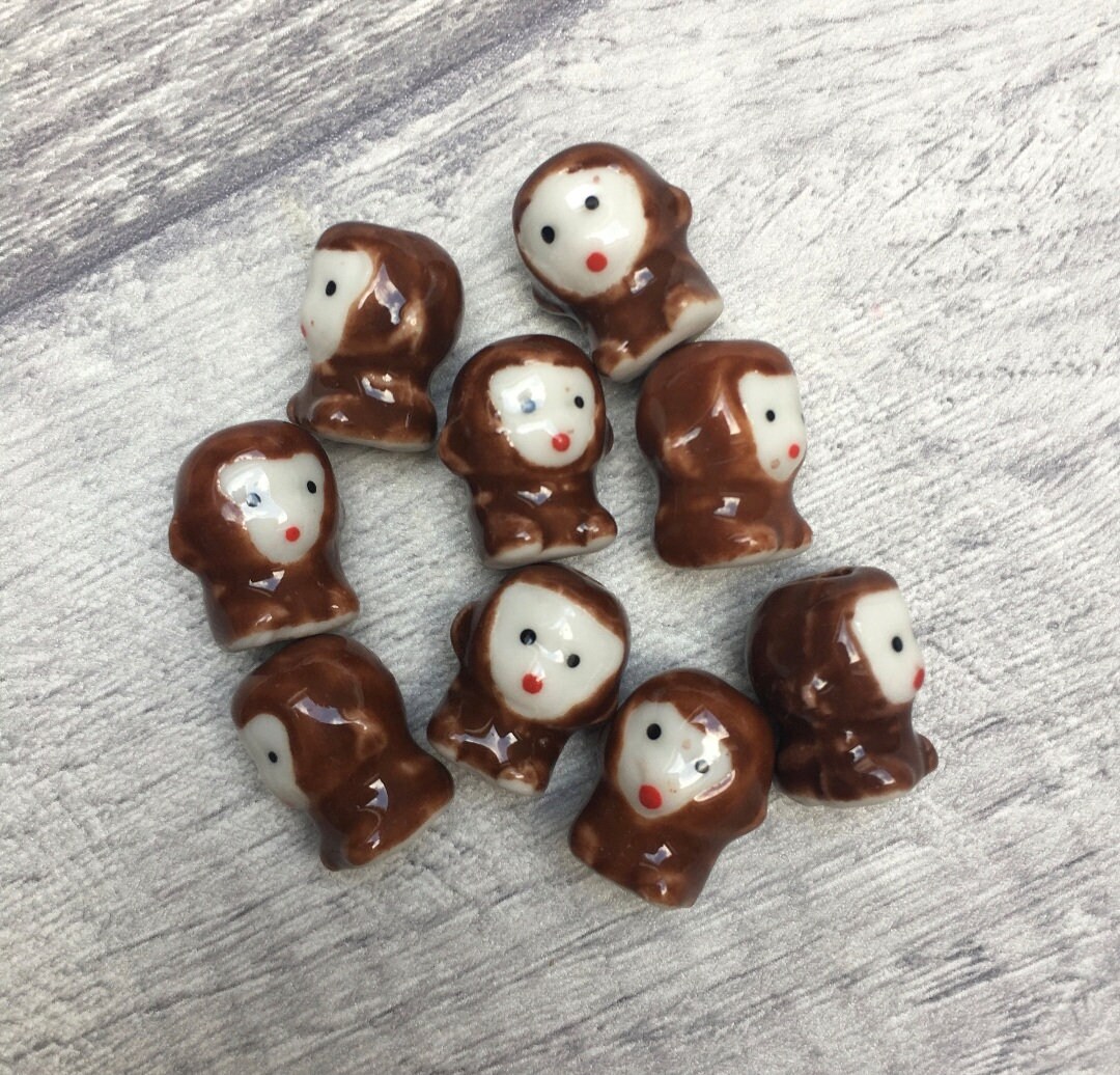 Porcelain Monkey Beads, Pack of 10, Handmade, Monkey Beads, Craft ...