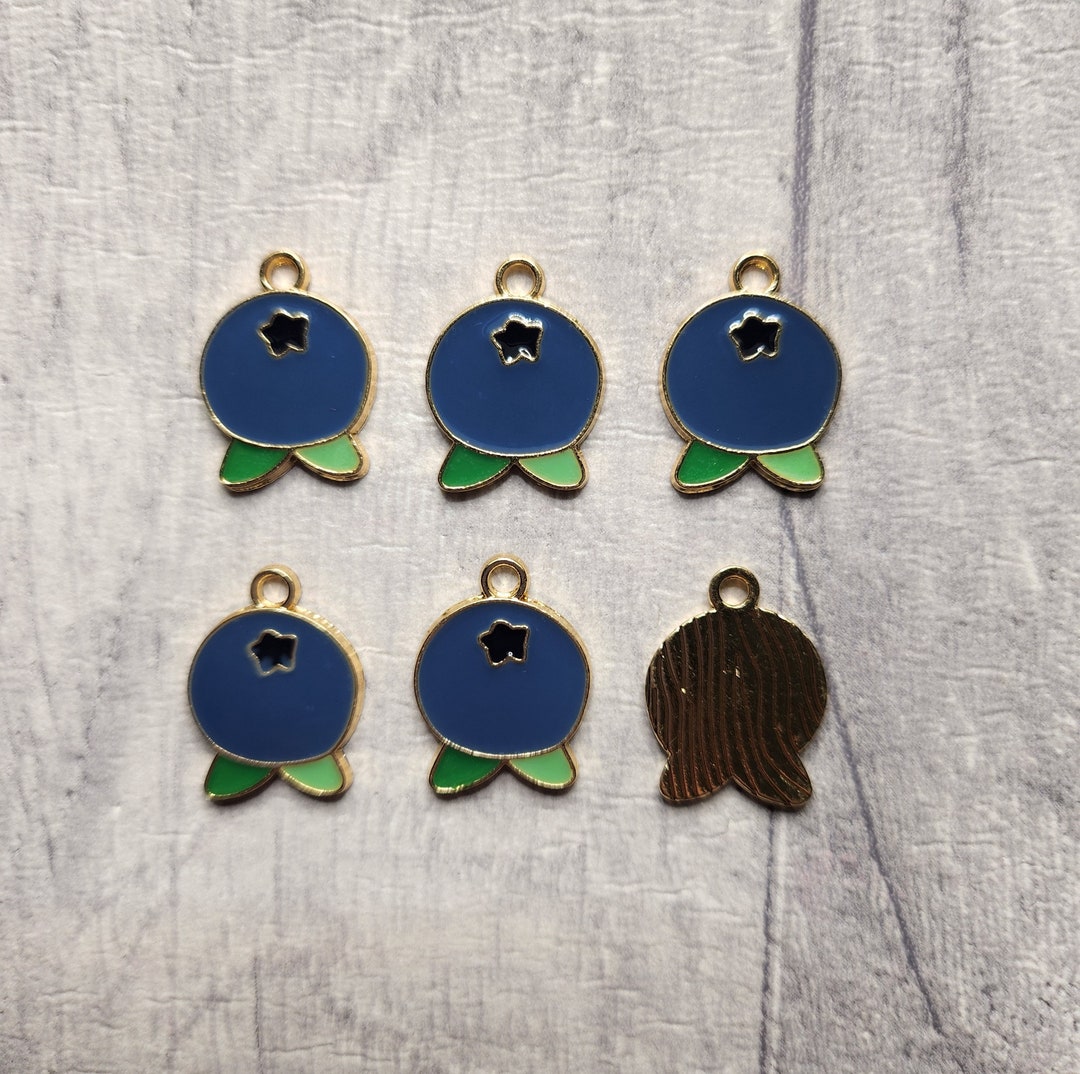 Blueberry Charms X 6, Enamel, Pendants, Light Gold Jewellery Craft ...