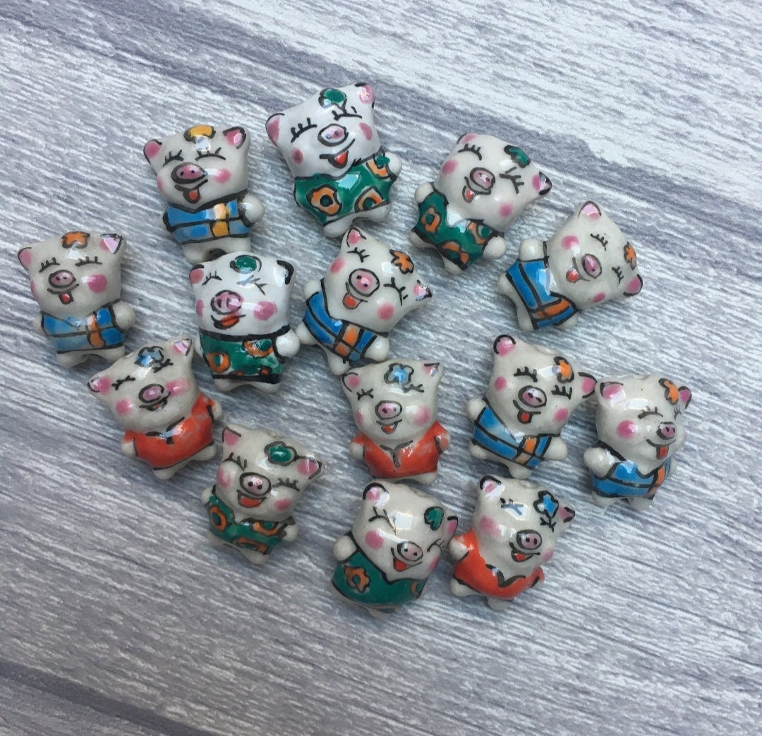 Porcelain Pig Beads, Pack of 10, Handmade, Pig Beads, Craft Making - Etsy
