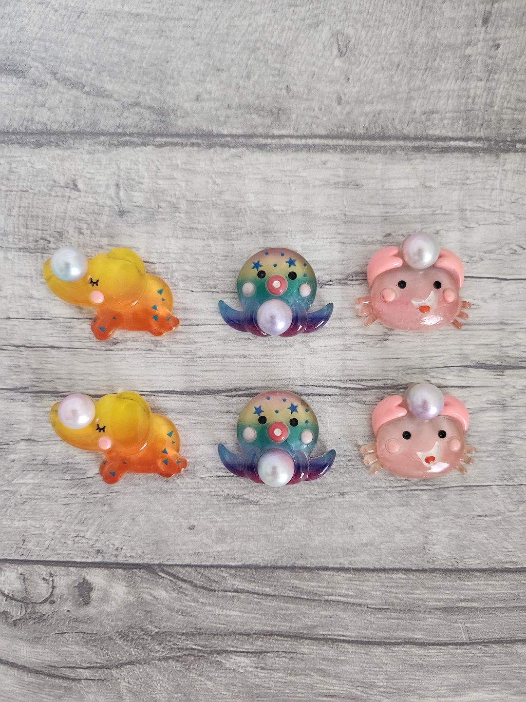 Cute Pearl Resin Cabochons X 6, Octopus, Elephant, Crab, Scrapbook ...