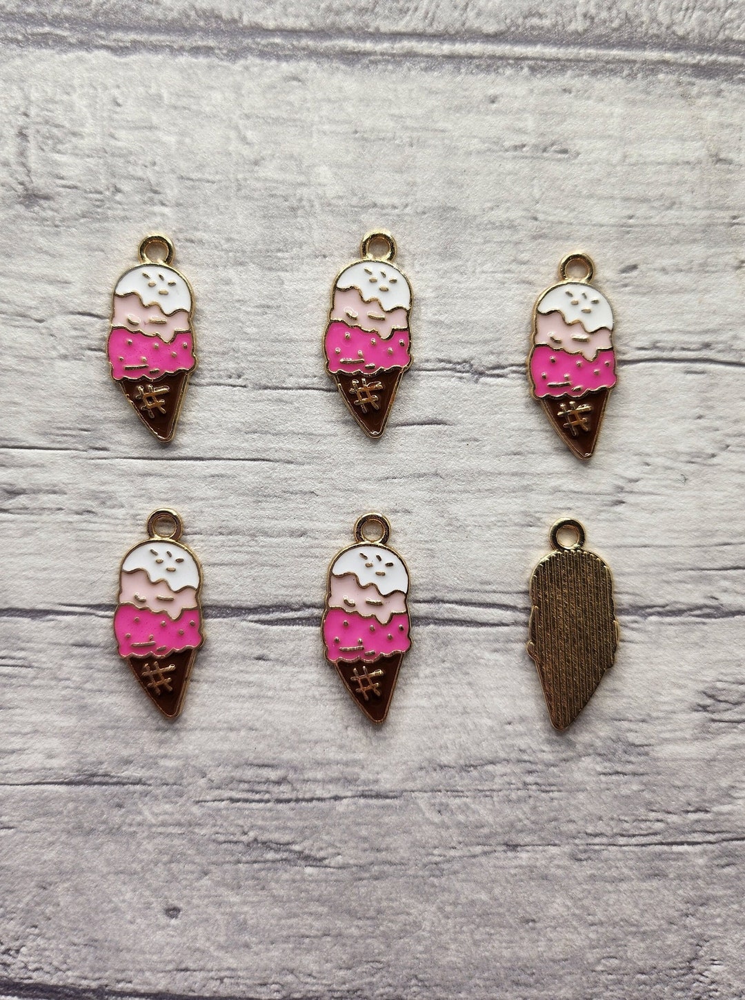 Ice Cream Charms X 6, Enamel, Light Gold, Jewellery Craft Making - Etsy